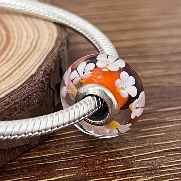 Pandora | Jewelry | Pandora Tropical Orange Floral Murano Glass Charm ...